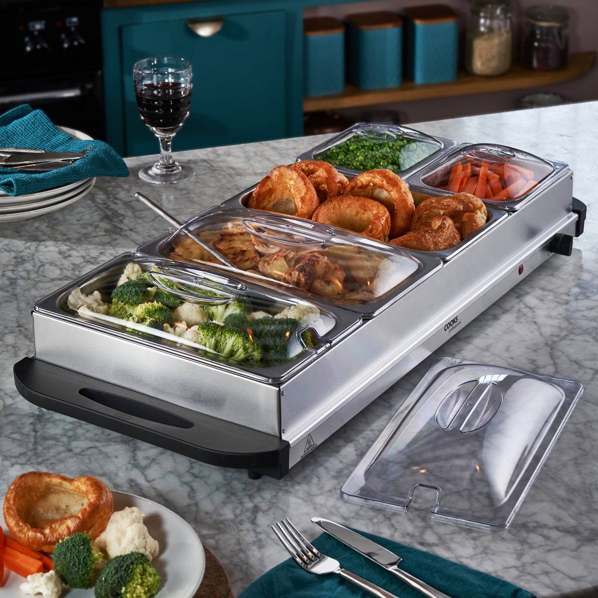 Cooks Professional 5 Section Buffet Warmer | 9.6L | Silver ...