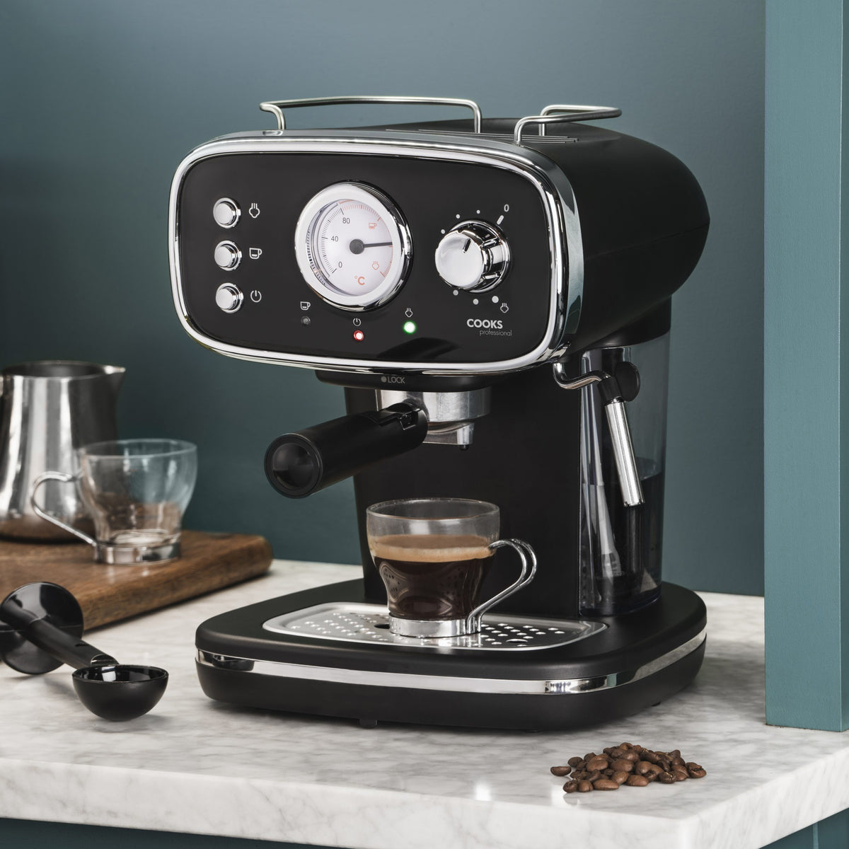 Cooks Professional Retro Espresso Machine | Black / Silver ...