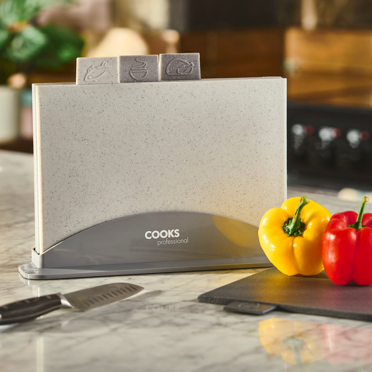 Cooks Professional 4 Piece Index Chopping Board Set | Grey Granite Eff ...