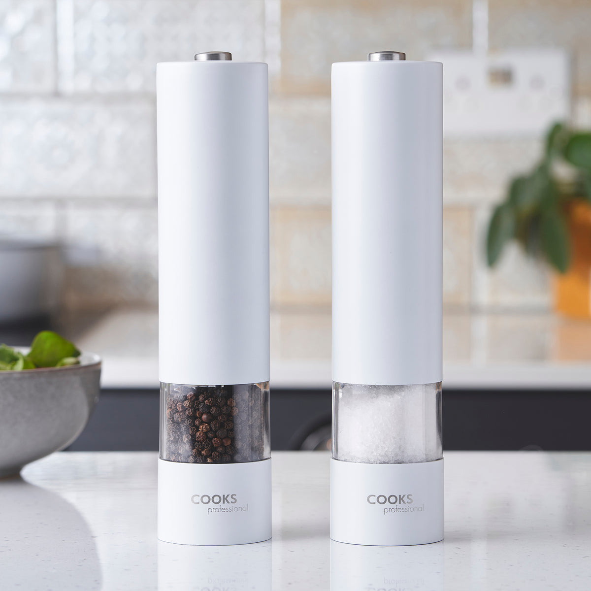Cooks Professional Electric Salt and Pepper Mill Set | White ...